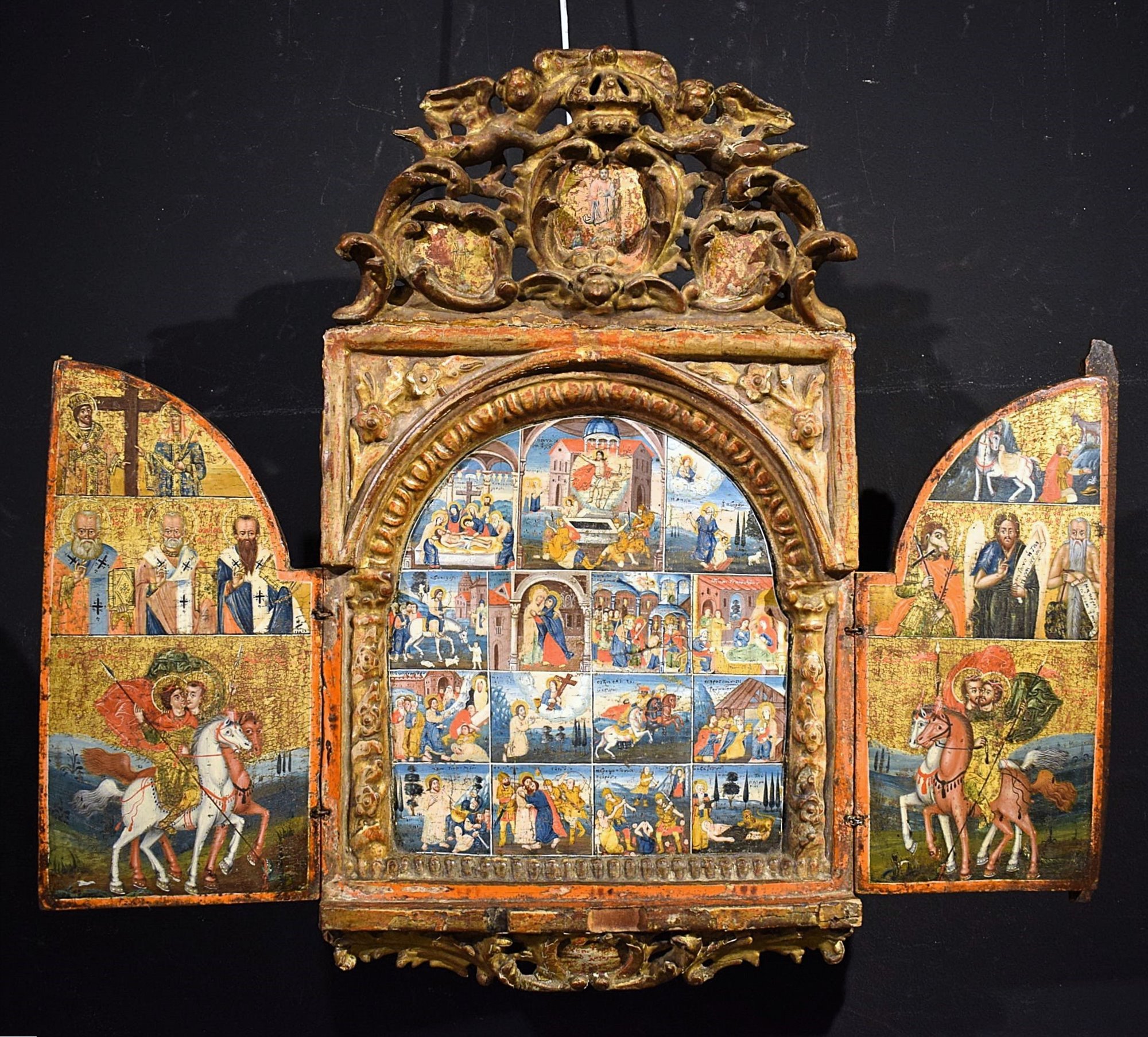 Medieval Triptych, Tempera on panel with a gold background Southern ...